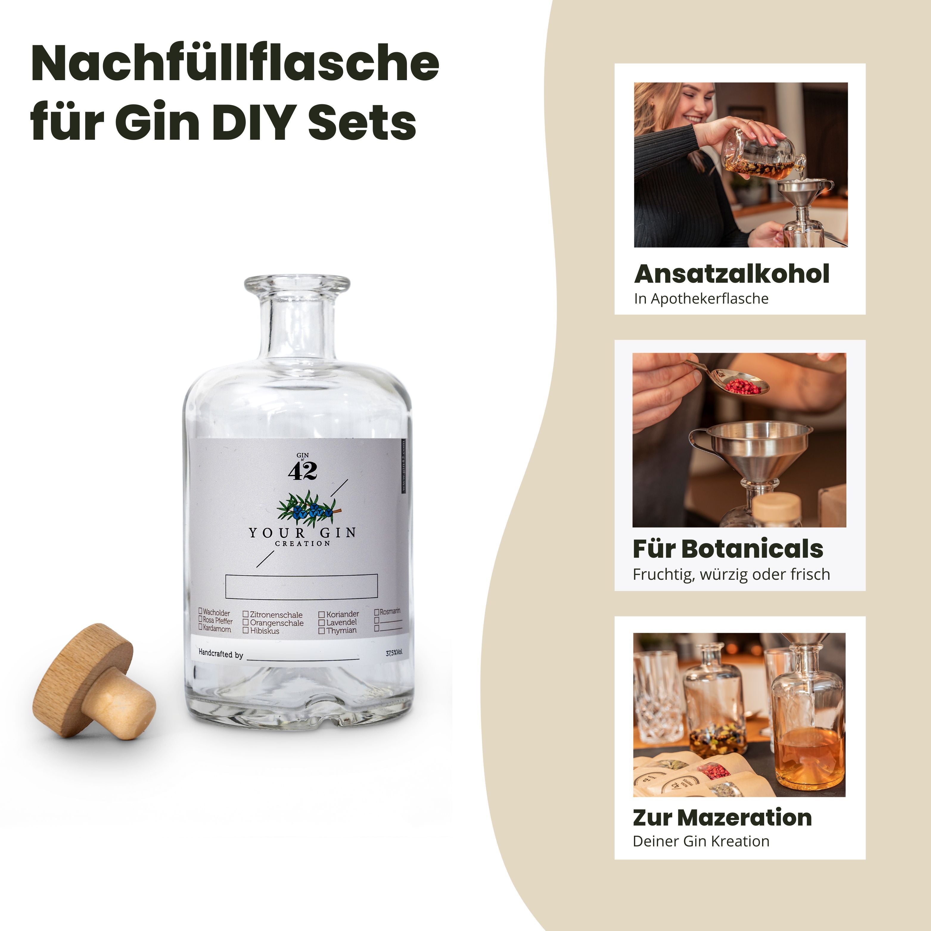 Refill-Flasche Gin DIY Set - 500 ml Neutralalkohol 37,5 % Vol. – Gin 42